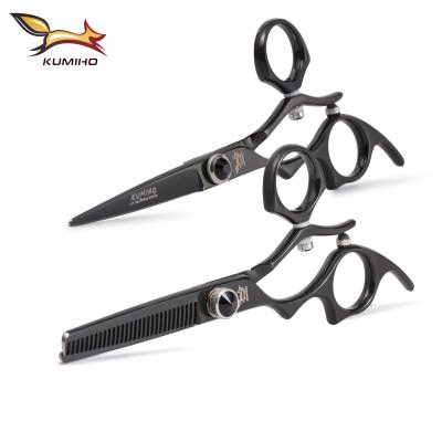 China Cutting Left Handed Hair Scissors KUMIHO JQZ-55 Scissors Set With Rotary Ring Black Color Barber Shear And Thinning Chinese 440c Scissors for sale