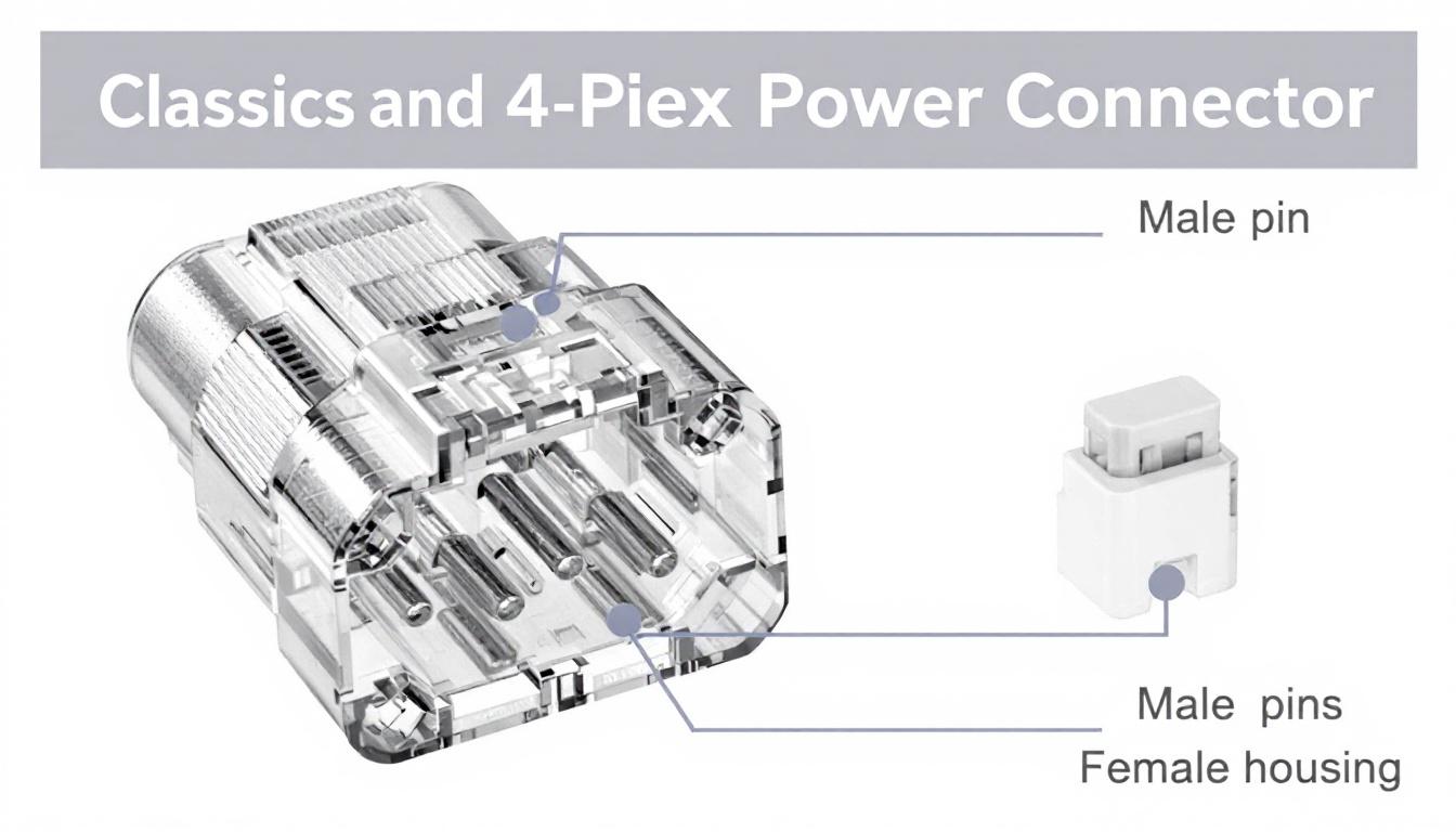 A classic 4-pin Molex power connector with its male and female ends