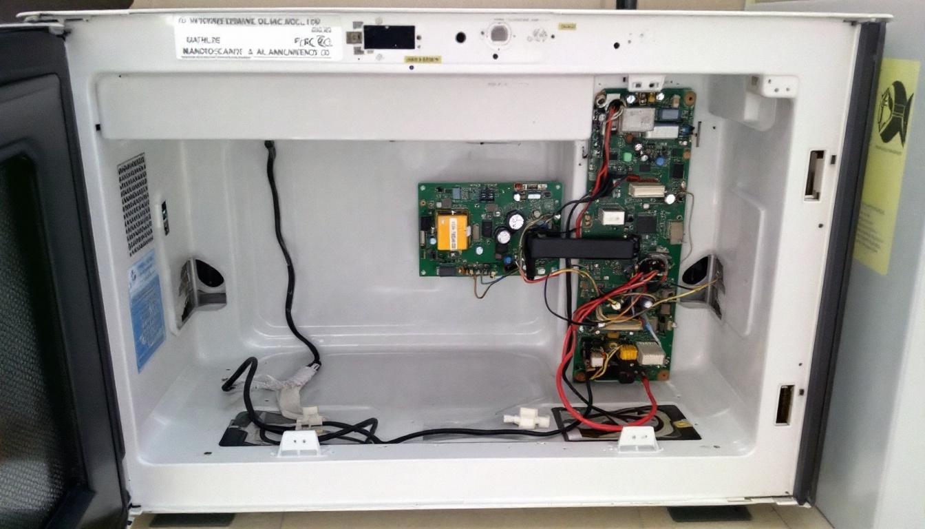 The internal wiring of a home appliance showing wire-to-board Molex connectors.
