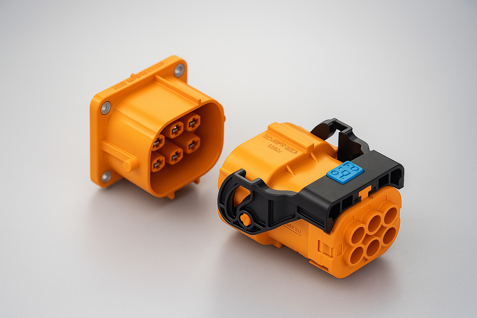  A technical diagram showing the internal components of a hybrid high-voltage connector.