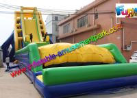 China 33.5 x 13.7 Meter Inflatable Water Slide with Drop Kick Air Bag - 1.5HP/2HP Blower EN 14960 Certified for sale