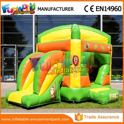 China Commercial Green Yellow Inflatable Bouncy Slide 0.55mm PVC Tarpaulin CE Certified for sale