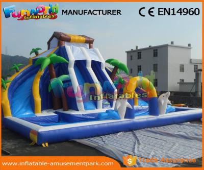 China 0.55mm PVC Tarpaulin Mega Inflatable Water Slide with Pool 1500W Blower for sale