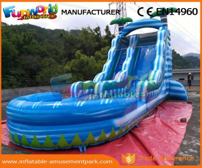 China 0.55mm PVC Tarpaulin Inflatable Water Slide Blue Palm Tree with Pool Commercial for sale