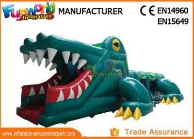 China Green Shark Inflatable Obstacle Course Tunnel / Assault Course Bounce House for sale