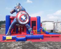 China Captain America Inflatable Bounce House Slide Combo 8x4x4m with 0.55mm PVC Commercial Grade Material for sale