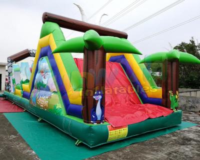 China Jurassic Park Inflatable Obstacle Course Combo Bouncing Castle 12x4x4m Commercial Grade for sale