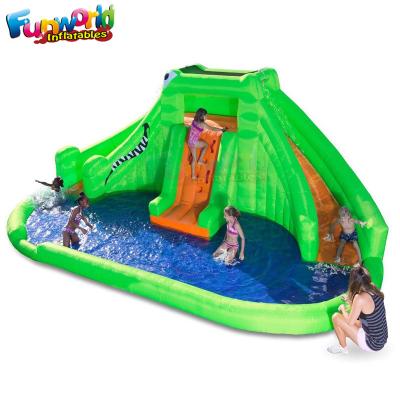 China TUV Certified Outdoor Inflatable Water Slide 0.55mm PVC Tarpaulin Green Frog Theme with Pool for sale