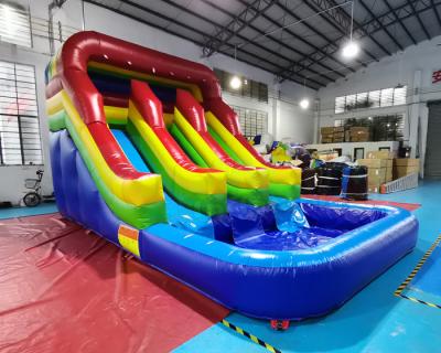 China 0.55mm PVC Outdoor Inflatable Water Slides With Pool for sale