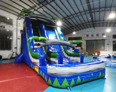 China Palm Tree Jumping Castles Outdoor Inflatable Water Slides With Pool for sale