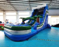 China Palm Tree Blue Bounce House Inflatable Water Slide Digital Printing for sale