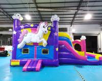 China 0.55mm PVC Unicorn Bouncy Castle Inflatable Bouncer Slide with Pool 110kg for sale