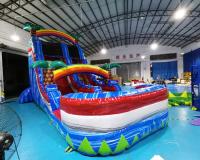 China Outdoor Palm Tree Bounce House Blow Up Pool Slide for sale