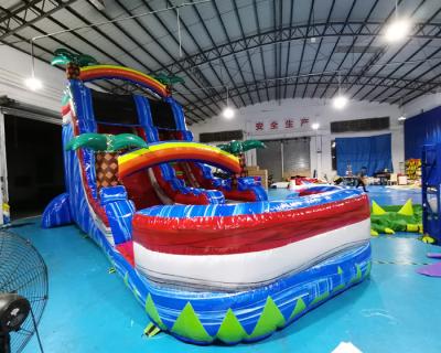 China Outdoor Palm Tree Bounce House Blow Up Pool Slide for sale