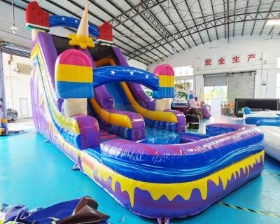 China ROHS Certified Ice Cream Bouncer Inflatable Water Slide with Pool 110kg for sale