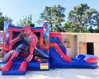 China 1000D Super Hero Castle Inflatable Bounce House with Water Slide 110kg for sale