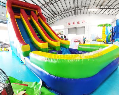 China TUV Certified Double Side Inflatable Water Slide Bouncer with Pool 110kg Commercial Grade for sale