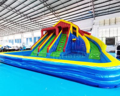 China 1000D Playground Bounce House Inflatable Water Slide With Pool for sale