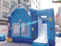 China Blue Outdoor Inflatable Bouncer Slide Commercial With Castles for sale