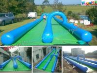 China Custom 60m Double Lane Inflatable Water Slide with 0.55mm PVC Material for Outdoor Play Centers and Rental for sale
