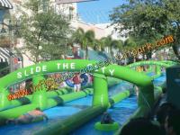 China 300m PVC Tarpaulin Giant Inflatable Water Slide 0.55mm Thickness Outdoor for sale