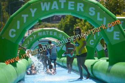 China 300m Long Outdoor Inflatable Water Slide 6m Wide Green PVC for Adult Commercial Use for sale
