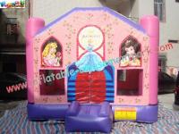China 0.55mm PVC Tarpaulin Kids Pink Princess Inflatable Moonwalk Commercial Bouncy Castle 4x4x4m for sale