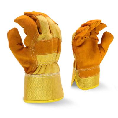 China Yellow 35cm 40cm Leather Palm Work Gloves Impact Resistant Thornproof for sale