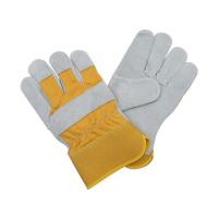 China Microfiber Synthetic Spandex Yellow Cowhide Leather Work Gloves Cut Resistant for sale