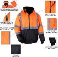 China Full Zip Padding Orange Bomber Hi Vis Waterproof Jacket Soft Fleece Lining for sale