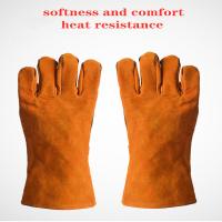 China EN420 EN388 ANSI 2 Layer High Temperature Cowhide Welding Gloves Wear Resistant for sale