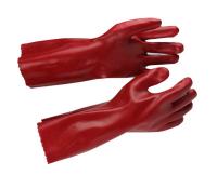 China Safety Cuff Red PVC Dipped Chemical Resistant Gloves 18'' for sale