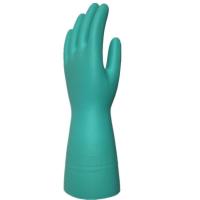 China Diamond Grip Alkali Solvent Nitrile Green Chemical Resistant Gloves 33cm for sale