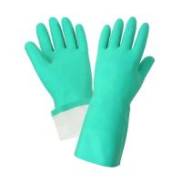 China Diamond Grip Alkali Solvent Nitrile Green Chemical Resistant Gloves 33cm for sale