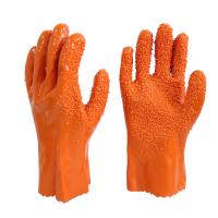 China Cloth Inner Lining Orange PVC Coated Chemical Safety Gloves 27cm for sale