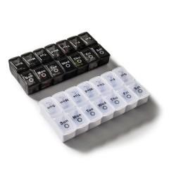 China Large 7 Day Pill Organizer 14 Compartment Double Row Weekly Medicine Case Black White for sale