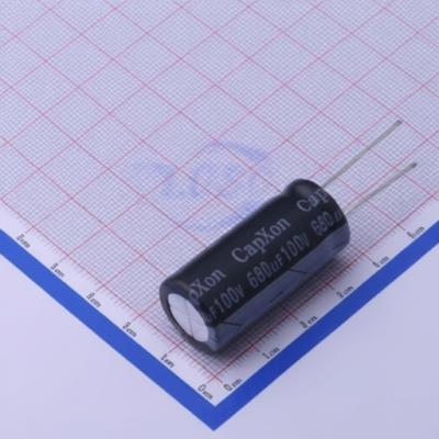 China capacitor CapXon KM681M100J355A with safety vent construction and wide operating temperature range for sale