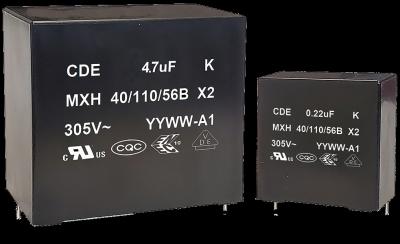 China Cornell Dubilier Electronics MXH334K305E14 capacitor featuring dry resin UL 94 0 and RoHS compliance for sale