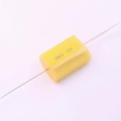 China film capacitor Dersonic CFT2J105K0DR280NY100 with yellow flat shape and Mylar tape outer envelope packaging for sale