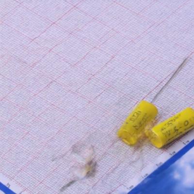 China Polyester film capacitor Jimson MEA105K250D01 with mylar tape epoxy resin sealing and RoHS 2.0 compliance for sale