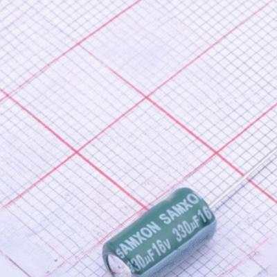 China Low Impedance Miniature Aluminum Electrolytic Capacitors Man Yue Tech EGF337M1CE11RR Rated for 6.3 to 100 Volts for sale