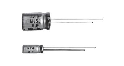 China Audio Capacitor Nichicon UES1V101MPM Bi Polarized Aluminum Electrolytic Capacitor with Black Letter Marking for sale