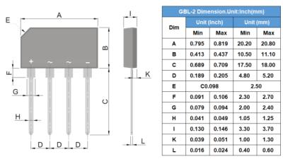 China Glass passivated bridge rectifier PANJIT GBL410 B0 10001 with 1000V voltage rating and 4A current rating for sale