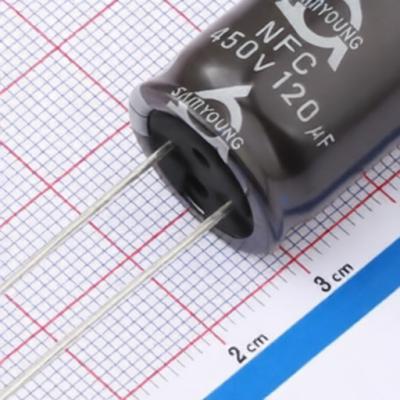China Miniature aluminum electrolytic capacitors SAMYOUNG NFC450V120M18*31.5 LO designed for SMPS IP boards and adaptor for sale