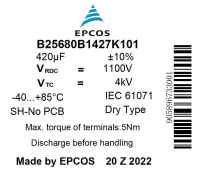 China power electronic film capacitor TDK B25680B2477K003 with polypropylene dielectric and aluminum case for sale