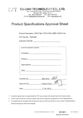 China Precision SAW Filter TST TA0549A Operating at 1575.5 MHz for Standard Impedance Matching Circuits for sale