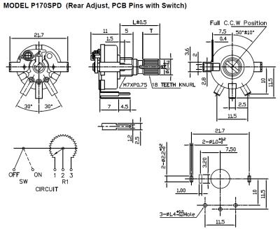 China Durable panel potentiometer TT Electronics P170S-EC15BR100K with conductive plastic element and metal shaft for sale