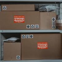 China Handle With Care Copper Plate Warning Label Stickers Small Fragile for Shipping for sale
