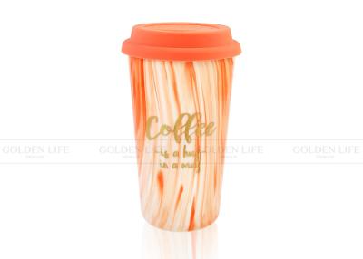 China Single Wall Porcelain Travel Mug Food Grade Safe Silicon Lid Orange Glazed for sale
