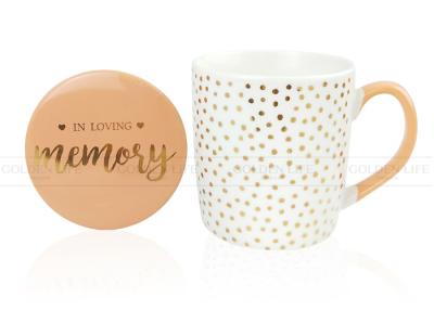China Printable Custom Coffee Mugs Ceramic House Use Lipstick Gold Dots Styles With Lid for sale